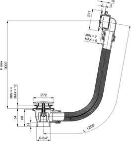 Polysan Vanová souprava bez napouštění click-clack délka 1200 mm zátka 72 mm černá mat 71858.21