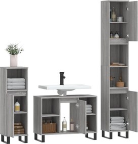 3dílný set koupelnového nábytku šedý sonoma kompozitní dřevo 3190313