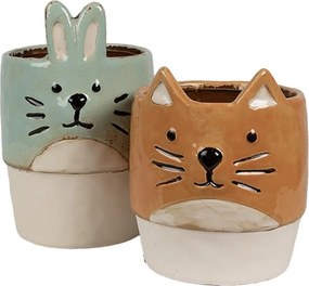 Mintový keramický květináč ve tvaru králíka Rabbit - Ø 11*17 cm