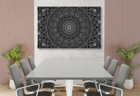 Obraz detailní ozdobná Mandala v černobílém provedení - 60x40 cm