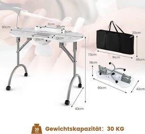 Costway Manikúrní stůl skládací s elektrickým sběračem prachu mramorový vzhled