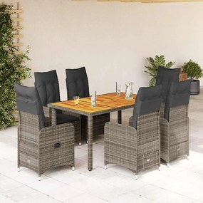 7dílný zahradní bistro set s poduškami šedý polyratan 3277024