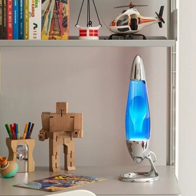 Mathmos Neo, originální lávová lampa, 1x20W, stříbrná s modrou tekutinou a  tyrkysovou lávou, výška 42cm