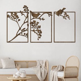 dřevo života 3 dílný dřevěný strom BIRD TREE Zvolte barvu dekoru: Ořech, Rozměry šxv (cm): 147x80
