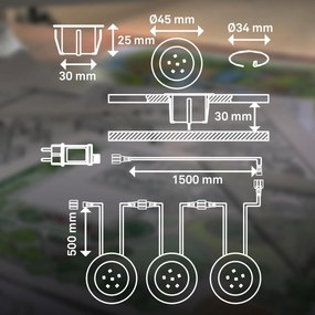 BRI 3914032 CONNECT TO SHINE startovací sada Padouk 3ks LED zapuštěných svítidel do země, IP67 - BRILONER