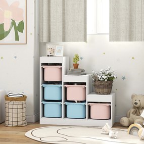 AIYAPLAY Dětský úložný box na hračky se 6 vyjímatelnými boxy, 3 patra, 96 x 38,5 x 90 cm, vícebarevný