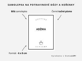 ADŽIKA - omyvatelná samolepka na kořenky, výběr rozměrů Ø 5 cm / 5 x 5 cm / 6 x 8 cm | DomaLEP tvar: ČTVEREC, barva: BÍLÁ - ČERNÉ písmo, velikost: š. 5 cm x v. 5 cm - tučné písmo