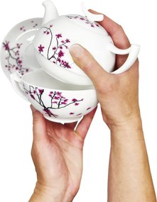Porcelánová čajová souprava pro jednoho Sakura – konvička 0,5 l + šálek a podšálek, s motivem rozkvetlé sakury
