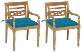 Židle Batavia 2 ks světle modré podušky masivní teakové dřevo,  3062146