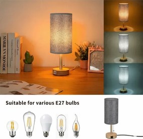 Brilagi - Stolní lampa s USB portem TABLON 1xE27/25W/230V dub/béžová/šedá