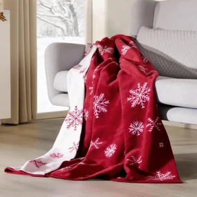 SCANquilt přehoz VELURO snowflakes červenobílá střední 150 x 200 cm