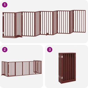 Zábrana pro psy s dvířky skládací 9 panelů hnědá 450 cm topol 3155550