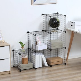 HOMCOM Drátová police, regálový systém se 6 kostkami, DIY úložný systém z drátů, regálová jednotka do obývacího pokoje a ložnice, černá, 109 x 37 x 1…