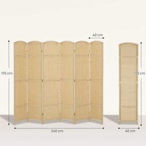 HOMCOM paravan pro vnitřní prostory ze dřeva, 6 panelů, 240 x 170 cm, skládací dělící stěna pro obývací pokoj, ložnici, přírodní
