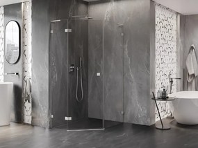 Mexen Lunar, L pětiúhelníkový sprchový kout naklápěcí doleva 80 x 90 cm, 8mm čiré sklo, ocelový profil, 831L-080L-090P-97-00-L