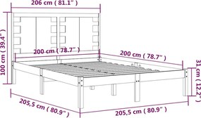 Rám postele černý masivní borovice 200 x 200 cm 3104242