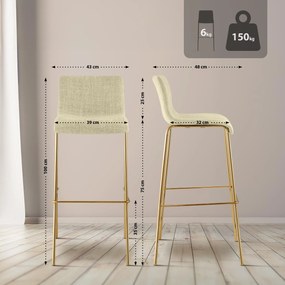 Sada 2 barových židlí Hoover látka čtyřnohá konstrukce Gold – krémová
