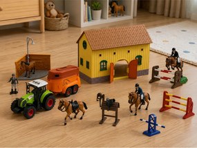 LEAN Toys Sada „Farma, chov, traktor, překážková dráha, skokanské překážky, koně, figurky“ – 72 dílů