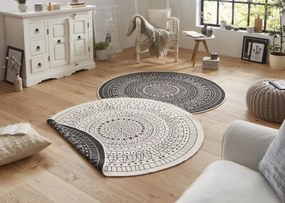 Hanse Home, Kusový koberec Twin-Wendeteppiche 103101 creme schwarz kruh – na ven i na doma, 100x100 (průměr) kruh, bílá, chodba / předsíň