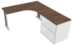 Sestava stolu a skříně levá 160 cm - Hobis Flex FE 60 H L Dekor stolové desky: ořech, Barva nohou: Stříbrná