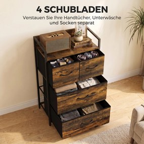 HOMCOM komoda, sideboard, 4 látkové zásuvky, průmyslový design, 50x29x85 cm, hnědá/černá