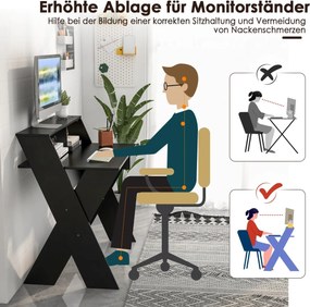 Costway Počítačový stůl ve tvaru X se zásuvkou a monitorem, černý