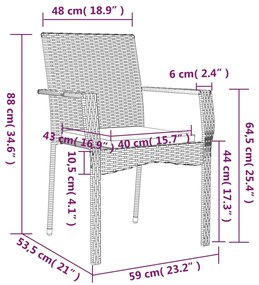 3dílný zahradní jídelní set s poduškami černý polyratan,  3184975