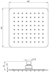Deante Floks, dešťová hlavice z nerezové oceli 200x200 mm čtvercová, chromová, NAC_005K