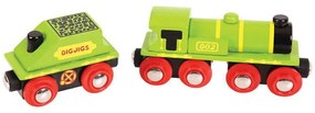 Bigjigs Rail Zelená lokomotiva s tendrem + 3 koleje