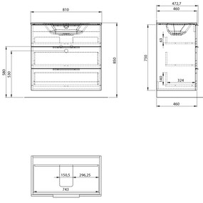 Sapho Sapho, CIRASA umyvadlová skříňka 79,8x75x46cm, 3x zásuvka, dub Alabama, CR831-2222