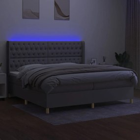 Box spring postel s matrací a LED světle šedá 200x200 cm textil 3139141