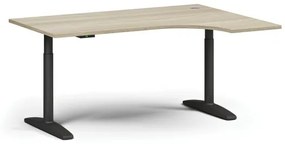 Výškově nastavitelný stůl OBOL, elektrický, 675-1325 mm, rohový pravý, deska 1600x1200 mm, černá zaoblená podnož, dub přírodní