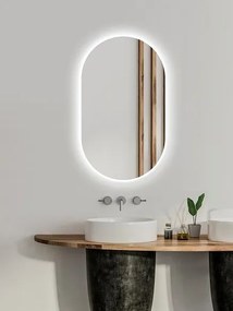 AMIRRO Zrcadlo ovál 100 x 50 cm s LED podsvícením na chodbu do předsíně nástěnné do koupelny na zeď 411-460