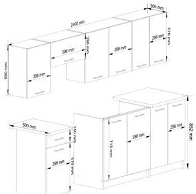 Kuchyňská linka OLIWIA 2.4 m beton / bílá