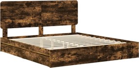 Postel s úložným prostorem se zásuvkou Kouřový dub 180 x 200 cm 3412662