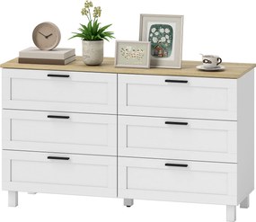 HOMCOM komoda se 6 zásuvkami, úložná skříňka s borovými nohami, moderní styl, do ložnice, obýváku nebo předsíně, 120 × 38 × 71 cm | Aosom