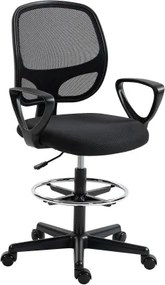 HOMCOM Ergonomická kancelářská židle, otočná kancelářská židle s podnožkou a podloketníky, výškově nastavitelná, 59x58x103-123 cm, černá