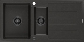 Mexen Andres, granitový dřez 1000x500x200 mm, 1,5-komorový, černá se zlatou metalízou a černým sifonem, 6515101510-75-B