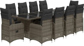 11dílný zahradní bistro set s poduškami šedý polyratan 3277281