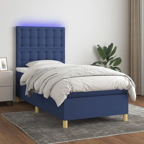 Box spring postel s matrací a LED modrá 90x200 cm textil 3135731