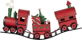 Červená kovová dekorace vláček na kolejích Christmas Train - 63*13*31 cm