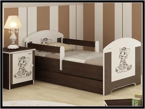 Dětská postel Oskar Tygřík 140x70 cm - Venge - 1x krátká + 1x dlouhá zábrana bez šuplíku