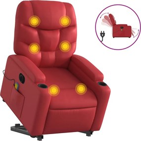Elektrické zvedací masážní polohovací křeslo červené umělá kůže 3204684