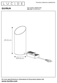 Lucide 09533/01/30 stolní lampa Quirijn, černá, E27, 25cm