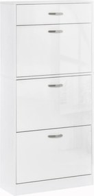 HOMCOM Skříň na boty - 3 skládací dveře a posuvná zásuvka - rozměry 62Š x 24H x 135V cm - hliníkové úchyty. Dřevotříska Bílá