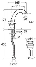 Roca A5A3A4BC00 - Umyvadlová baterie + výpusť s přepadem CARMEN 17,8 cm chrom
