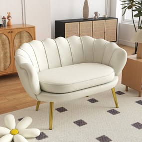 HOMCOM Dvoumístná pohovka se zádový opěrkou a silným polstrováním Moderní loveseat s vzhledem sametu pro obývací pokoj a ložnici, 130 x 77 cm, krémov…
