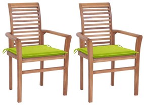 vidaXL Jídelní židle 2 ks jasně zelené podušky masivní teak