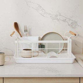 JJA Odkapávač na nádobí, bílý, dřevěná madla, MAISON ESCUR
