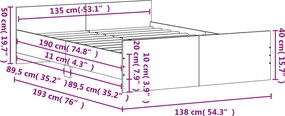 vidaXL Rám postele s hlavovým a nožním čelem 135 x 190 cm [3203794] Barva: dub sonoma